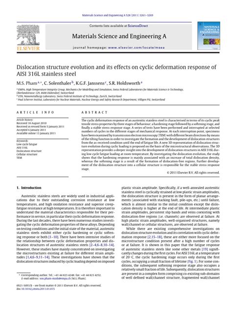 Dislocation Structure Evolution And Its Effects On Cyclic Deformation Response Of Aisi 316l