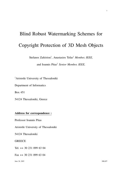 Pdf Blind Robust Watermarking Schemes For Copyright Protection Of 3d Mesh Objects