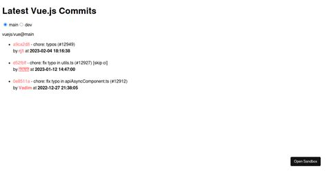 Vue 20 Github Commits Codesandbox