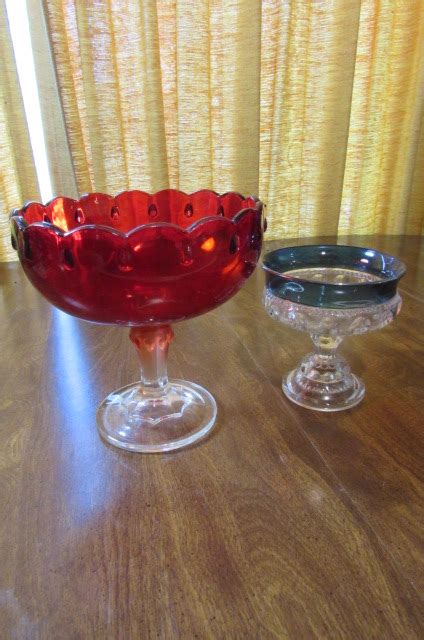 Lot Detail Vintage Ruby And Thumbprint Pedestal Dishes