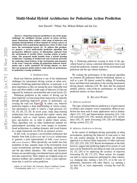 Multi Modal Hybrid Architecture For Pedestrian Action Prediction Pdf