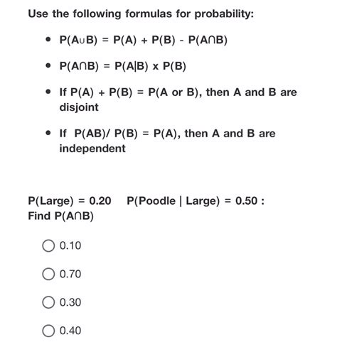 Solved Stats Use The Following Formulas For Probability P Aub P A Course Hero