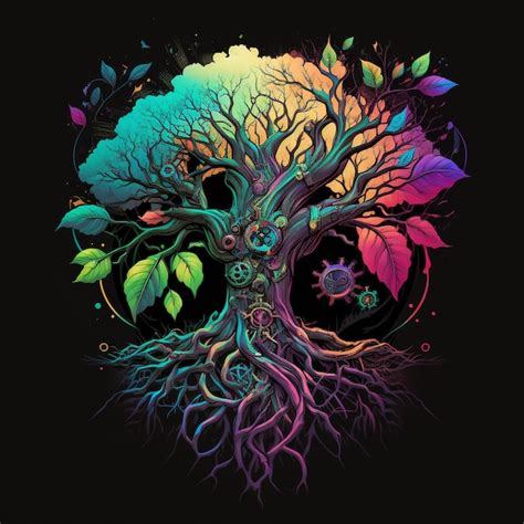 Premium Photo A Colorful Illustration Of A Tree With A Cobweb And A