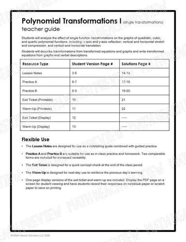 Polynomial Transformations Lesson Single By Math Beach Solutions