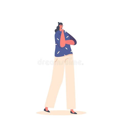 confused or curious female character standing isolated on white
