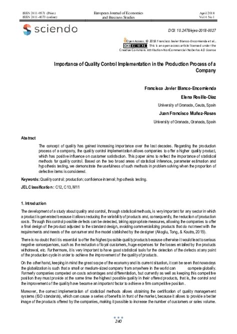 Pdf Importance Of Quality Control Implementation In The Production