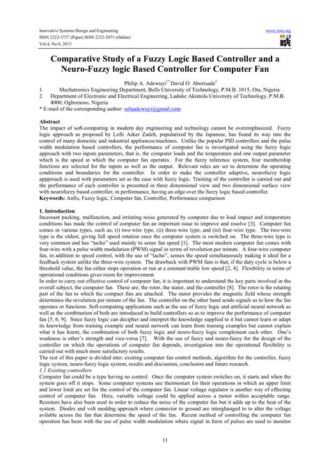 (PDF) Comparative Study of a Fuzzy Logic Based Controller and a Neuro-Fuzzy logic Based ...