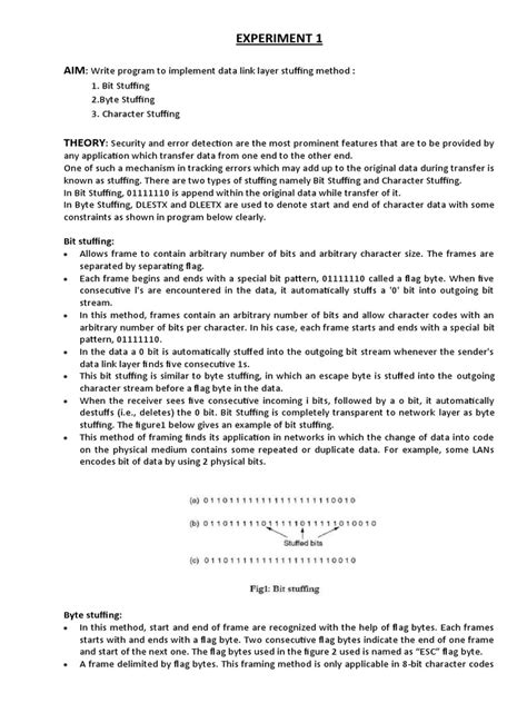 Experiment 1 Write Program To Implement Data Link Layer Stuffing