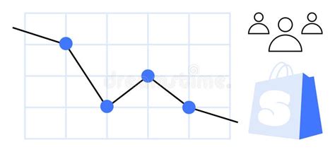 Business Performance Chart With Decline Line Graph And Shopping Bag Icons Stock Vector