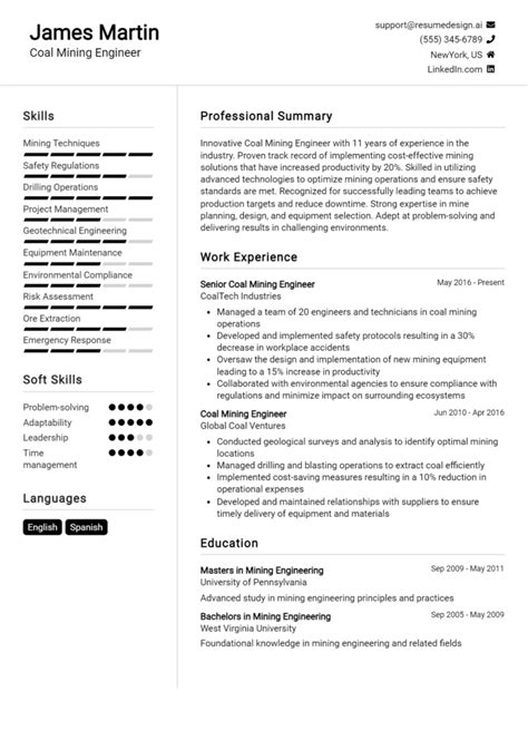 18 Mining Engineer Resume Examples And Templates For 2025 Resumedesign Ai