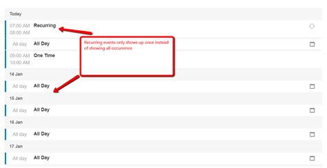 Workaround For Showing Occurrences Of Recurring Event In Shortpoint