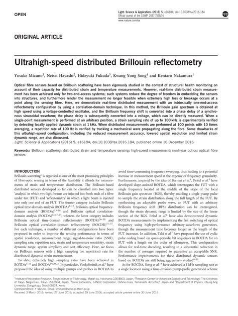 Pdf Ultrahigh Speed Distributed Brillouin Reflectometry