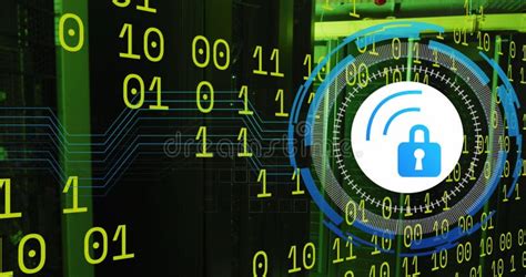 Image Of Data Processing With Padlock Icon Over Server Room Stock