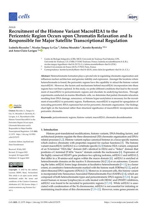 Pdf Recruitment Of The Histone Variant Macroh2a1 To The Pericentric Region Occurs Upon