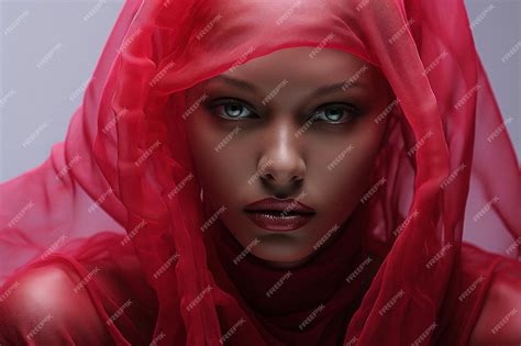 Premium Photo Portrait Of A Darkskinned Woman With A Red Veil In The Style Of Deconstructivism