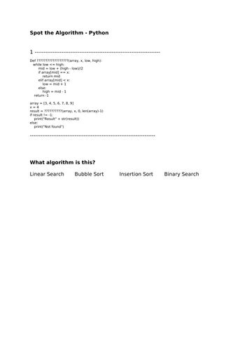 Spot The Algorithm Python Teaching Resources