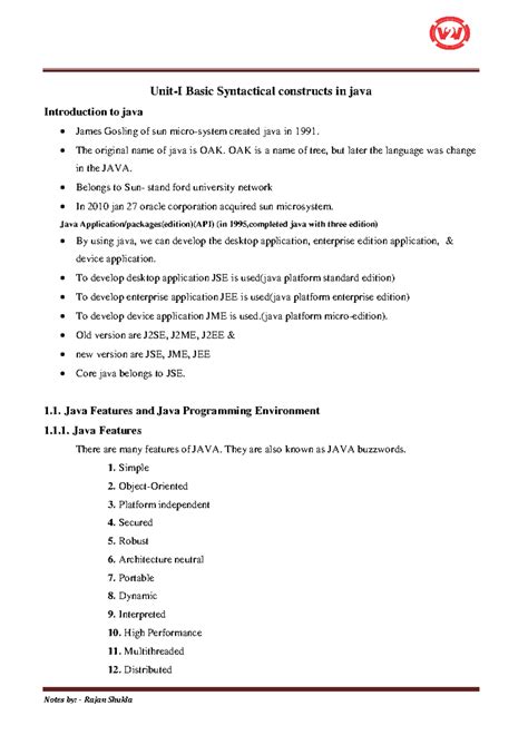 220245 Msbte 22412 Javaunit 1 Unit I Basic Syntactical Constructs