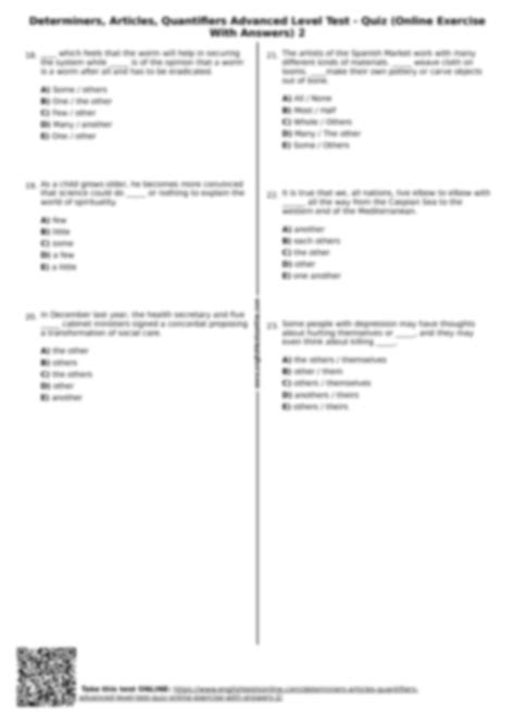 Solution 358 Determiners Articles Quantifiers Advanced Level Test Quiz