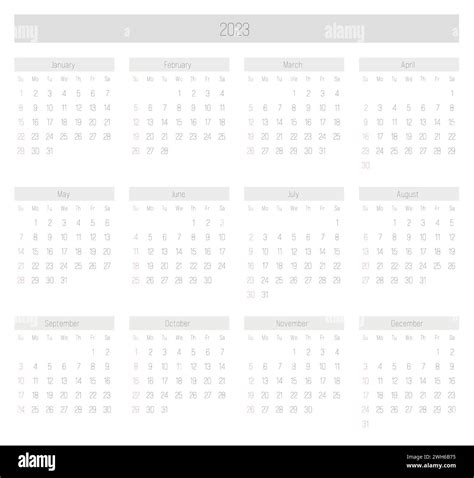 Monthly Calendar Of Year 2023 Week Starts On Sunday Block Of Months