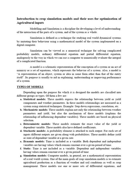 Crop Simulation Models And Their Uses For Optimization Of Agricultural Inputs Pdf Conceptual