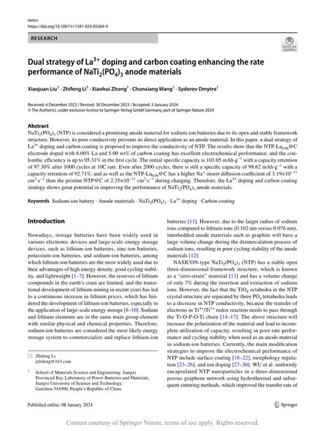 Dual Strategy Of La Doping And Carbon Coating Enhancing The Rate Performance Of Nati2 Po4 3