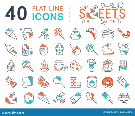 Set Vector Line Icons Of Sweets Stock Illustration Illustration Of