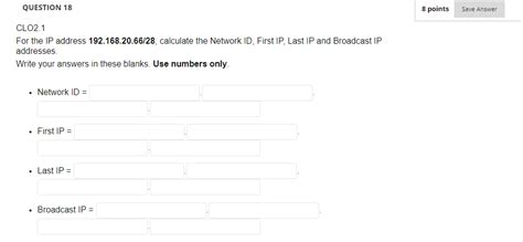 solved clo2 1 for the ip address 192 168 20 66 28 calculate