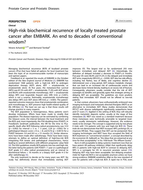 Pdf High Risk Biochemical Recurrence Of Locally Treated Prostate