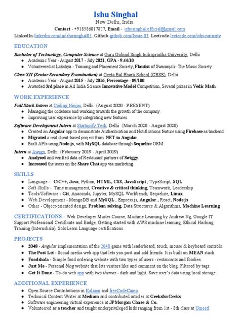 Ishu Singhal Resume Pdf Web Application Information Technology