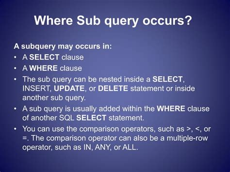 sql subquery pptx databases computer software and applications