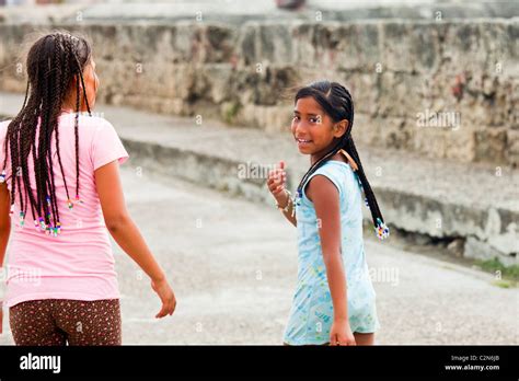 Colombian Girls On The Old City Walls In Cartagena Colombia Stock
