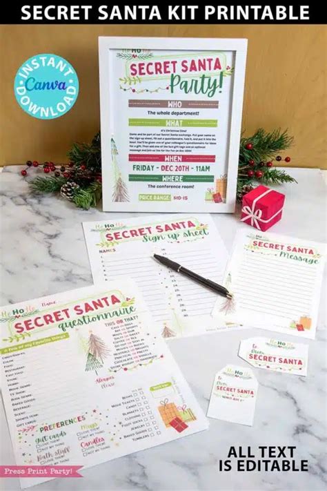 Secret Santa Questionnaire Printable Kit For Adults And Youth