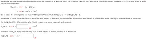 solved recall that any relative maximum of the volume