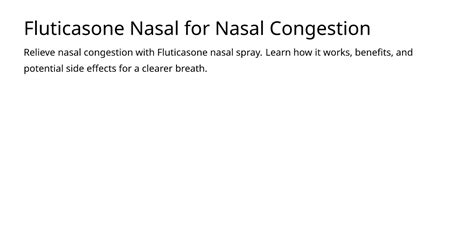 Fluticasone Nasal For Nasal Congestion Medsis
