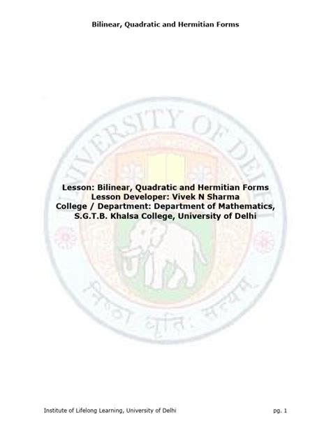 Bilinear Quadratic And Hermitian Forms 1 1s35c8s Pdf