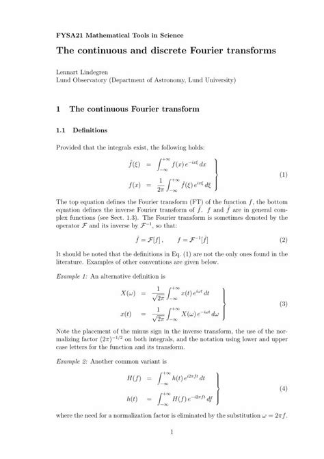 Pdf The Continuous And Discrete Fourier Transforms€¦ · Fysa21