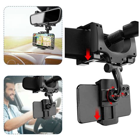 Universal 360 Rotation Car Rear View Mirror Mount Stand Gps Cell Phone