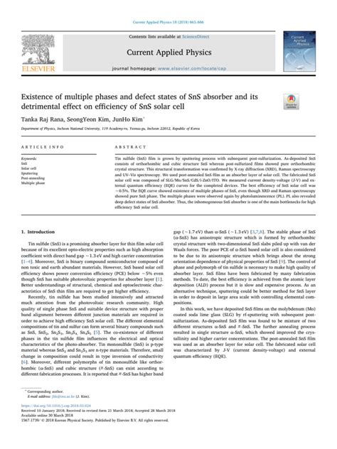 existence of multiple phases and defect states of sns absorber and its