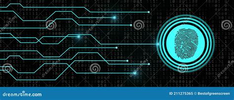 Fingerprint Logo With Information Connecting Lines On Binary Code