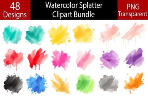 Watercolor Splatter Clipart Bundle Graphic By Vycstore · Creative Fabrica