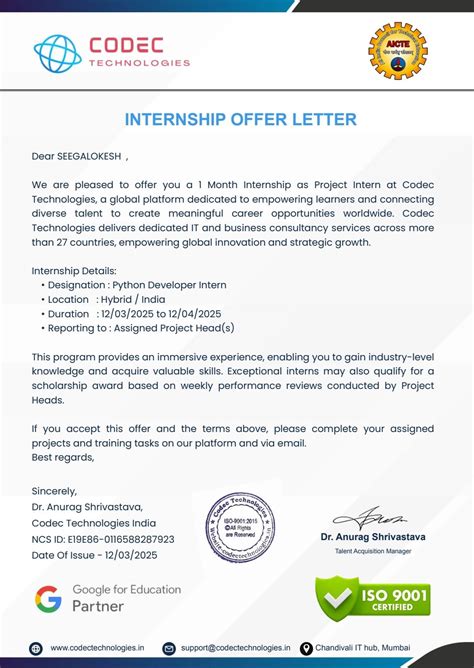 internship python codtech teamcodec seega lokesh