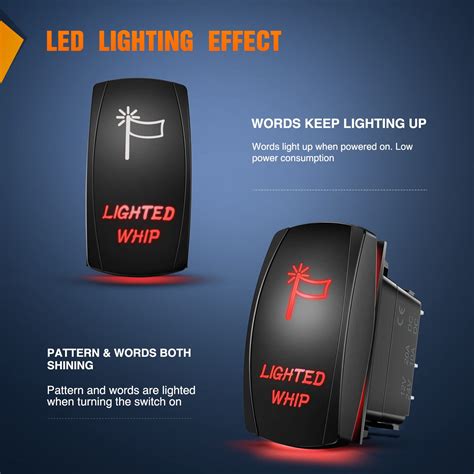 Nilight Lighted Whip Rocker Switch Led Light Bar Switch 5pin Laser On Off Spst Switches 20a 12v