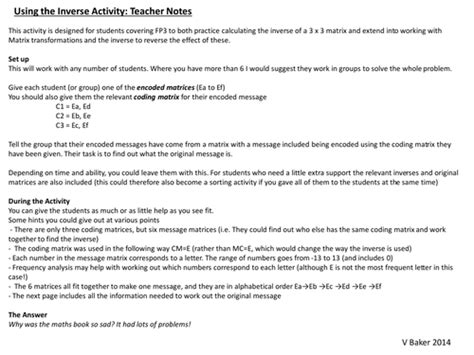 Matrix Inverse Coding Activity Teaching Resources