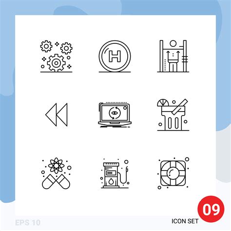 Pictogram Set Of 9 Simple Outlines Of Video Media Line Control Improvement Editable Vector