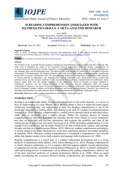 Pdf Is Reading Comprehension Associated With Mathematics Skills A Meta Analysis Research