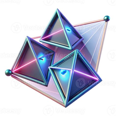 Abstract 3d Render Of Interlocking Neon Tetrahedrons 55720437 Png