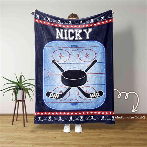 Personalized Hockey Blanket With Name Custom Ice Rink Fleece Throw For
