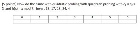 solved 5 points now do the same with quadratic probing