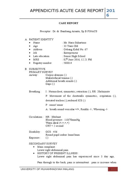 Case Report Appendicitis Acute Pdf Symptoms And Signs Medicine