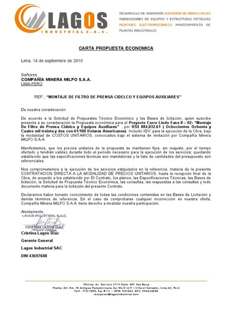 Carta Propuesta Economica Pdf